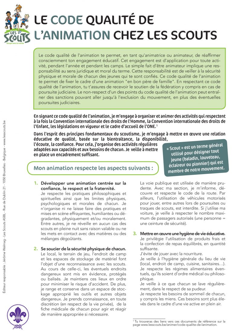 La loi Scoute & le Code Qualité Animation – Unité Saint Hubert de Geer